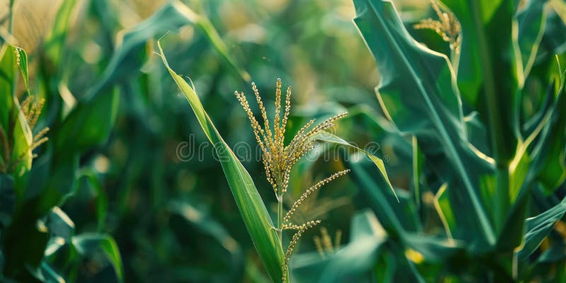 Close-up of a Stalk of Corn Stock Illustration - Illustration of plant ...