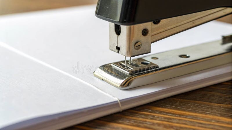 Close Up of Stapler Pressing White Paper with Visible Metal Pin and ...