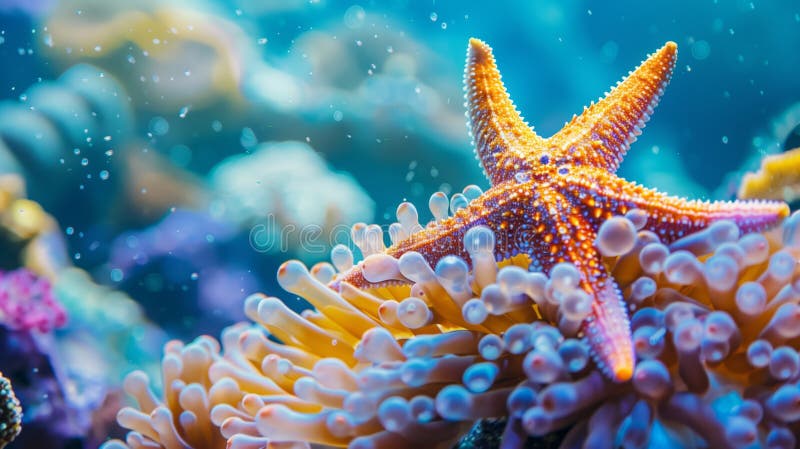 Close Up of a Starfish on Coral Stock Photo - Image of design, banner ...