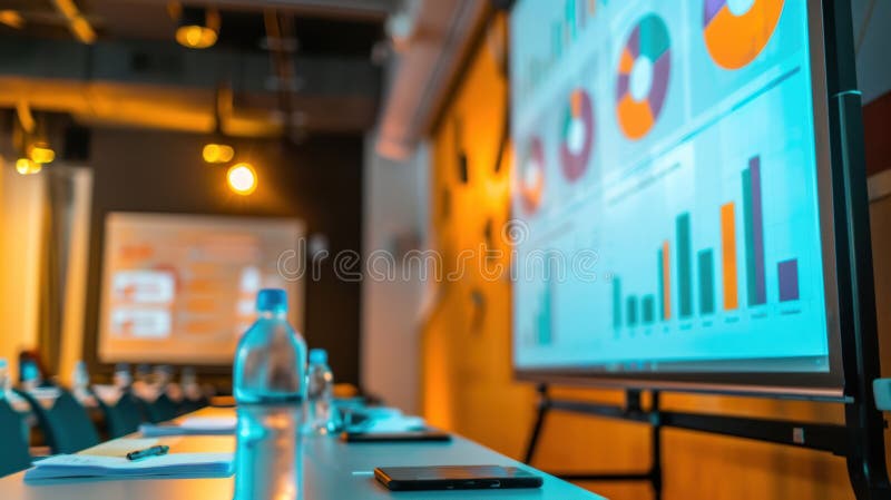 A Close-up of a Startup Pitch Presentation with a Projector Displaying ...