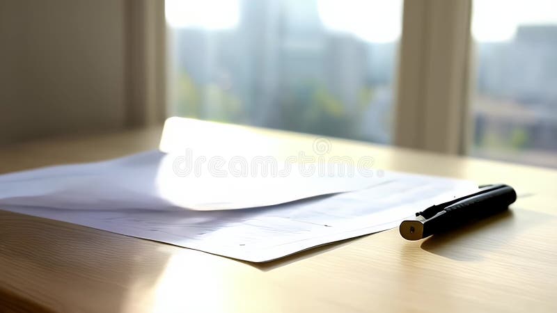 Pen Resting on Stack of Paper on Table in Soft Daylight through Window ...