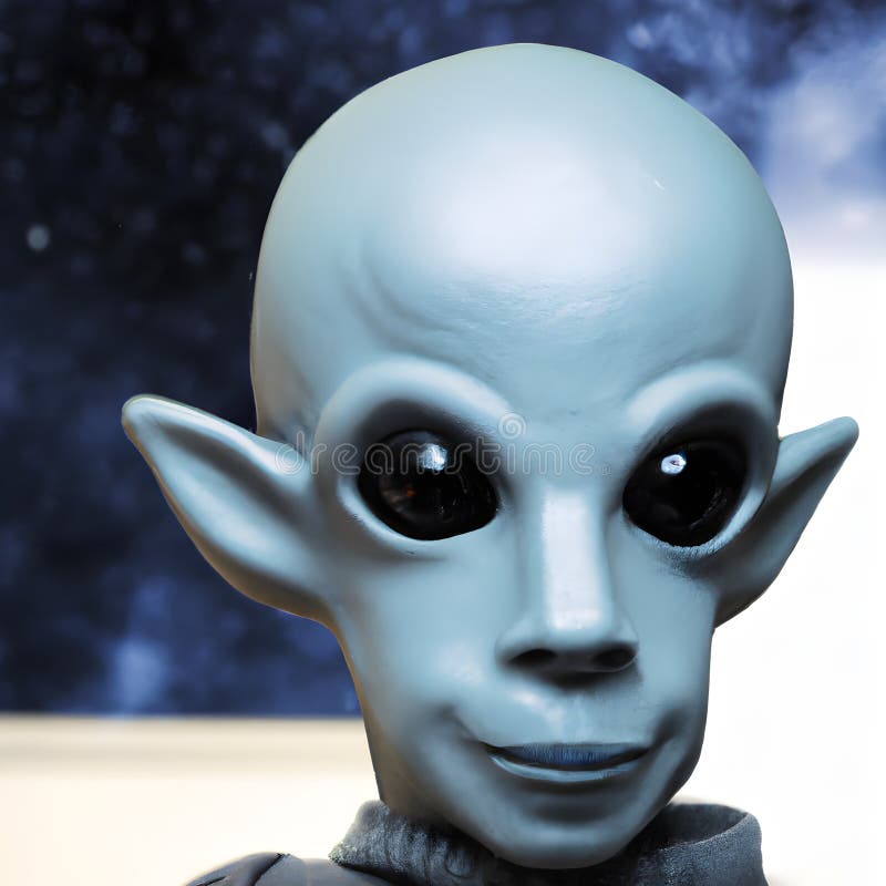 Close Up of Statue of Alien with Space Background. Blue Alien ...