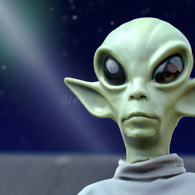 3d Close Up of Alien Face with Space Background. Portrait of a Grey ...