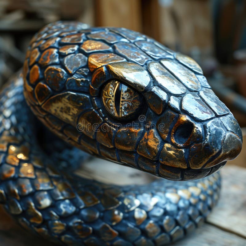 A Close Up of a Statue of a Snake, Small Decorative Metal Object Stock ...