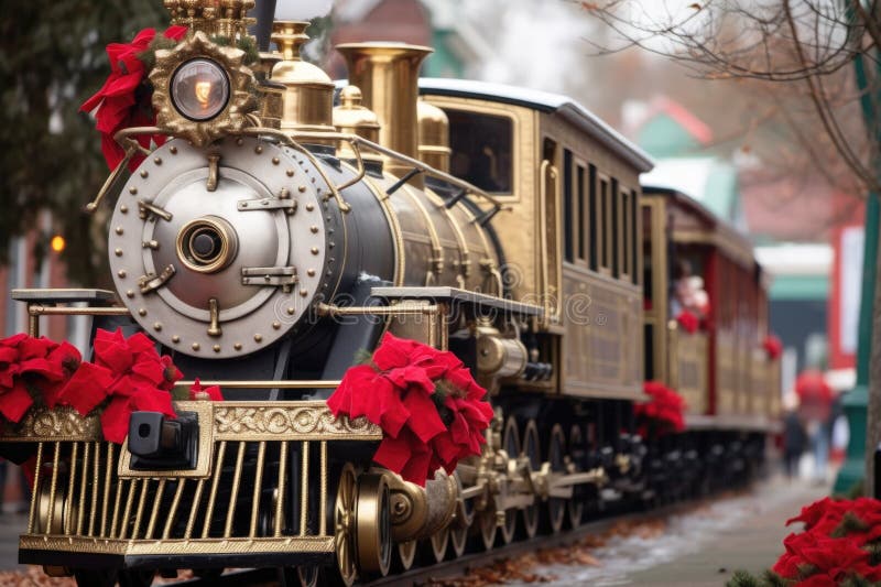 Close-up of Steam Engine with Holiday Decorations Stock Illustration ...