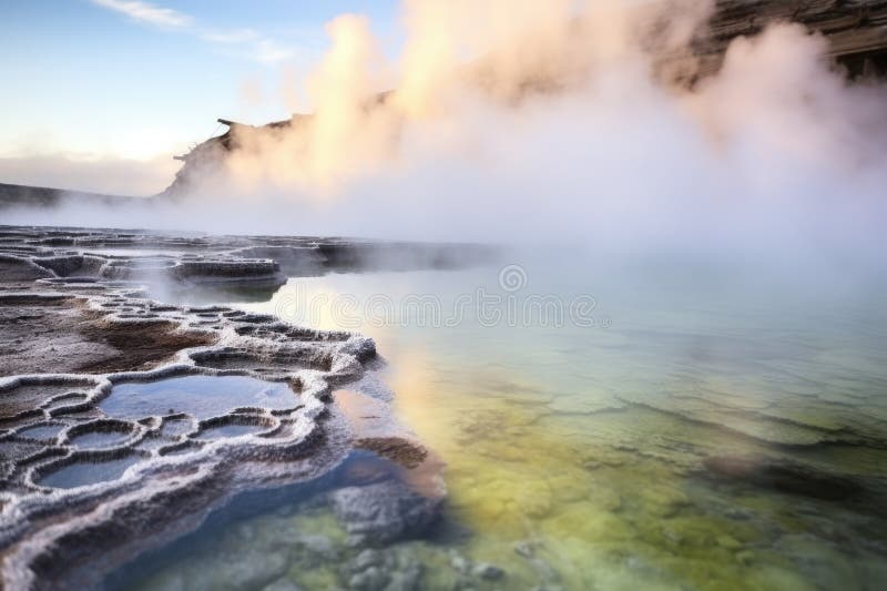 Close-up of Steam Rising from a Boiling Hot Spring Stock Illustration ...