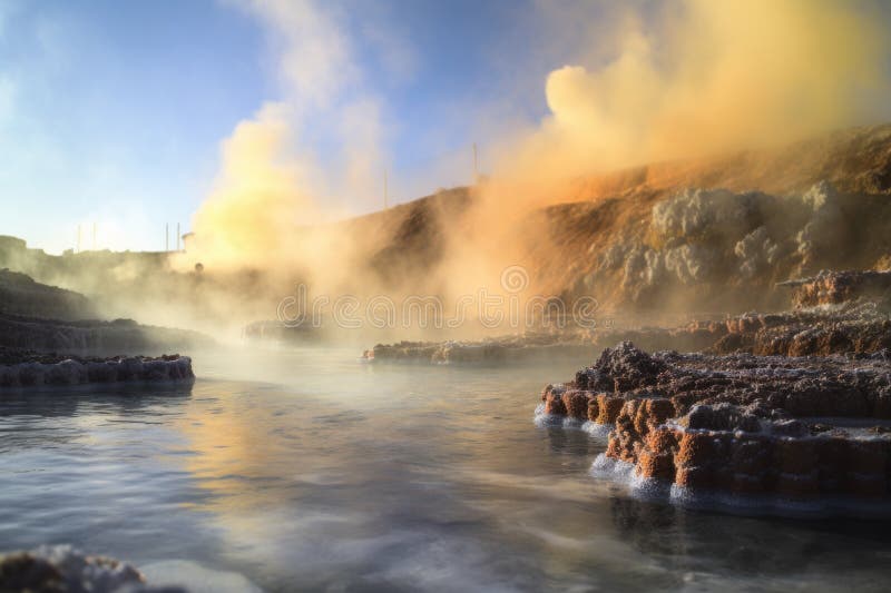 Close-up of Steam Rising from Geothermal Pool Stock Illustration ...