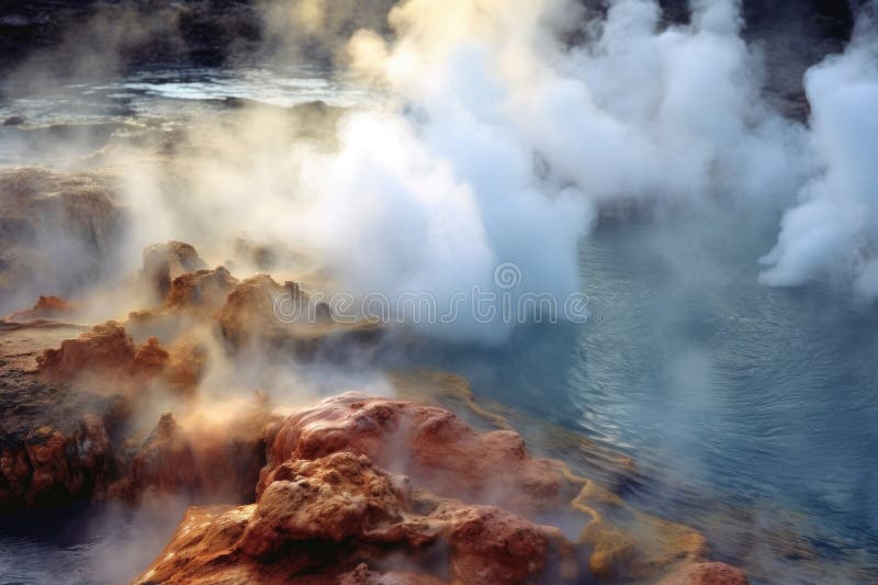 Close-up of Steam Rising from Hot Spring Water Stock Illustration ...