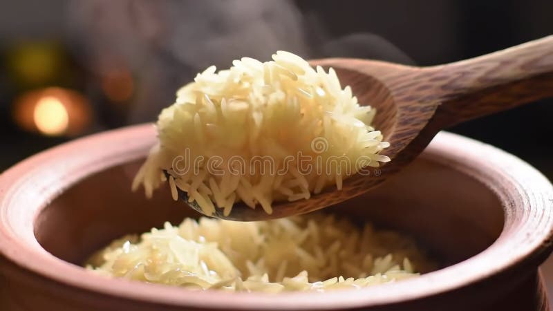Close Up of Steamed Rice Being Served Stock Video - Video of serving ...