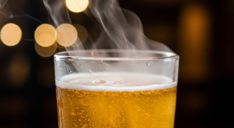 Close-up of a Steaming Glass of Golden Beer at Night Stock Image ...