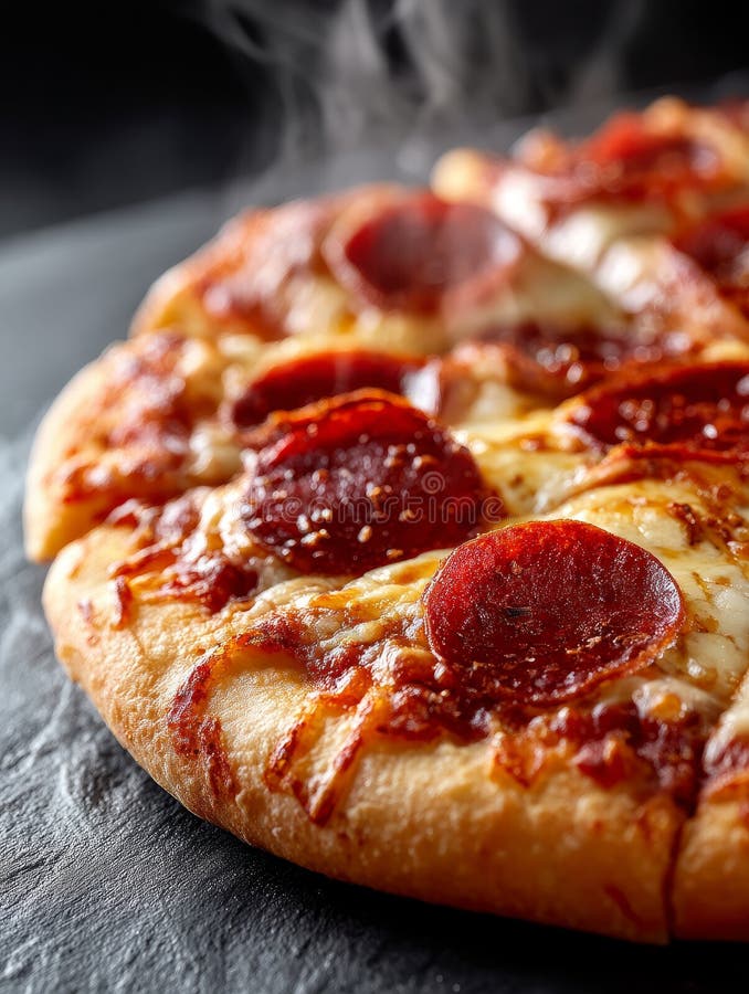 Close-up of Steaming Pepperoni Pizza on a Rustic Surface. Stock Image ...