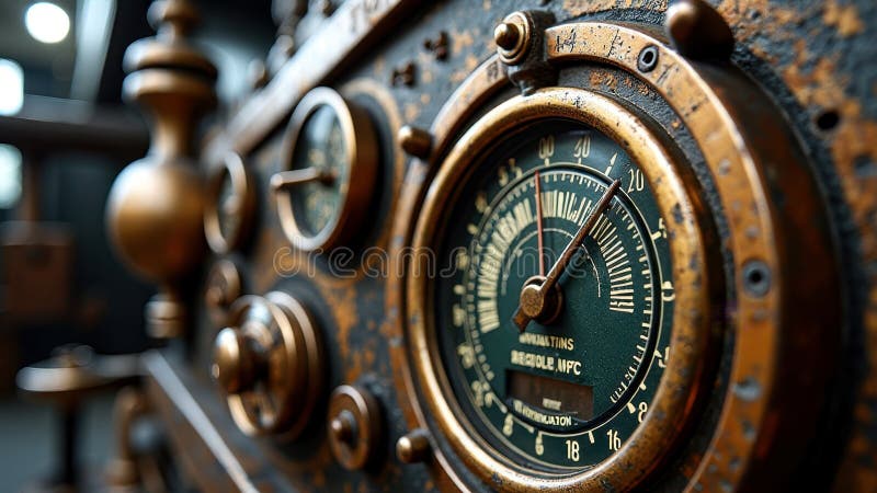 Close-up of Steampunk-inspired Gauge with Rusty Metal Details and ...