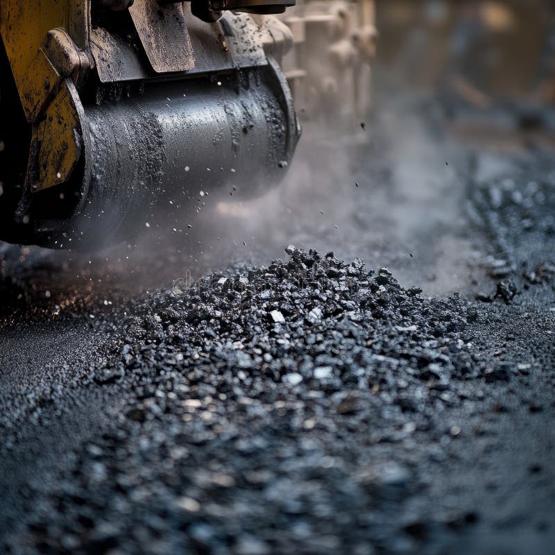 Close-up of a Steamroller Paving a Rough Asphalt Road. Stock Image ...