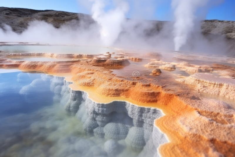 Close-up of a Steamy Hot Spring in a Volcanic Area Stock Illustration ...