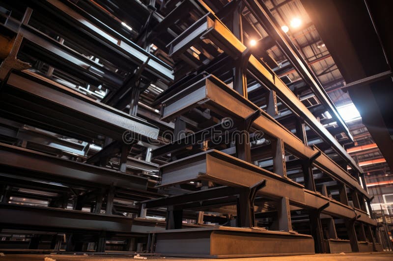 Close-up of Steel Beams Stacked in a Warehouse Stock Illustration ...