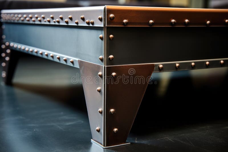 A Close-up of a Steel Coffee Table with Riveted Edges Stock ...
