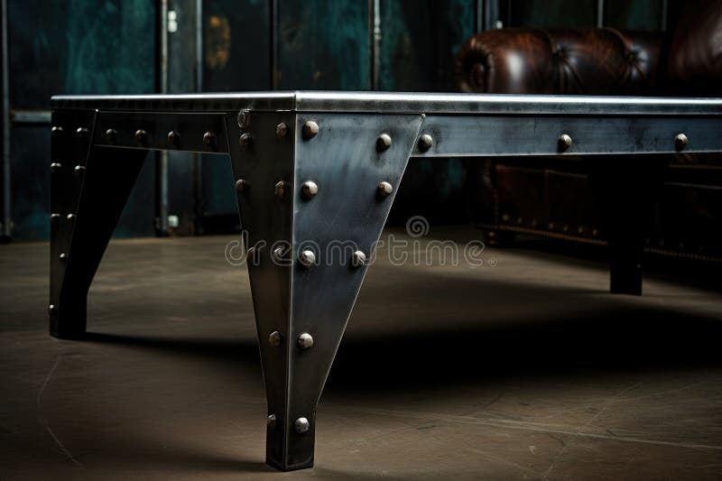 A Close-up of a Steel Coffee Table with Riveted Edges Stock ...