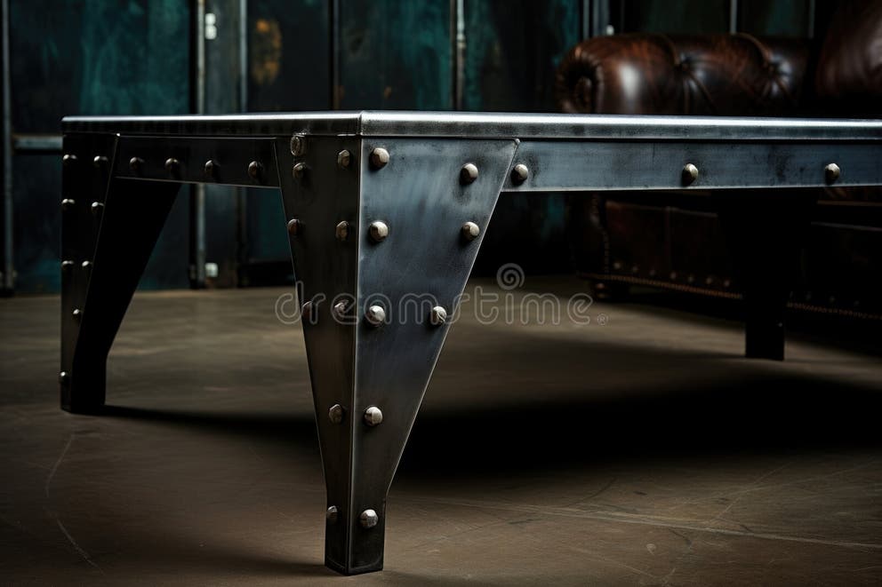 A Close-up of a Steel Coffee Table with Riveted Edges Stock Illustration - Illustration of ...