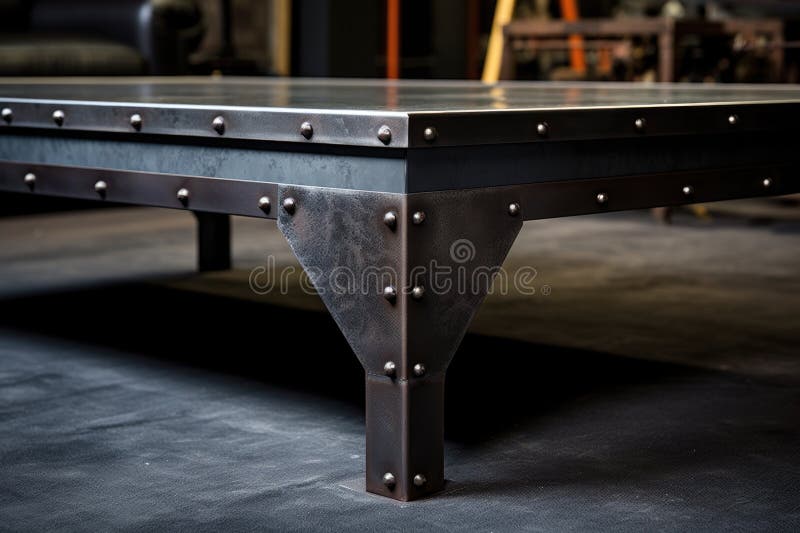 A Close-up of a Steel Coffee Table with Riveted Edges Stock ...