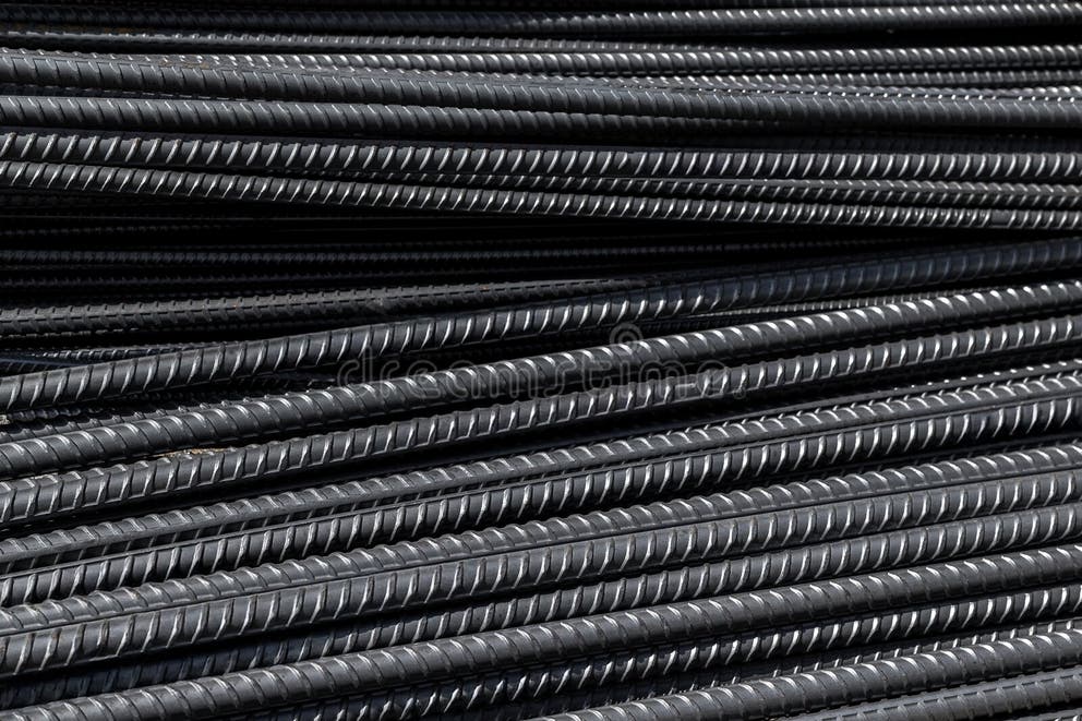 Close-up of Steel Rebar Rods Aligned for Construction Projects Stock ...