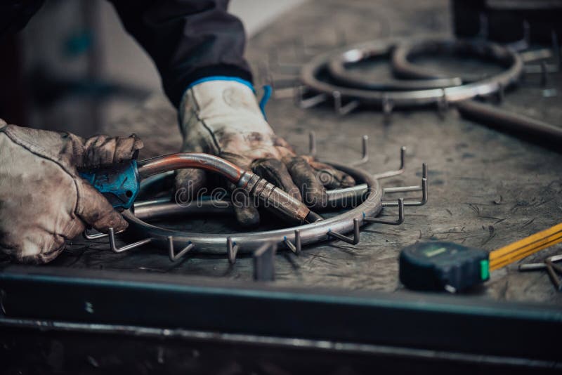 Close Up of the Steel Welding Process. Work in the Heavy Steel Industry ...
