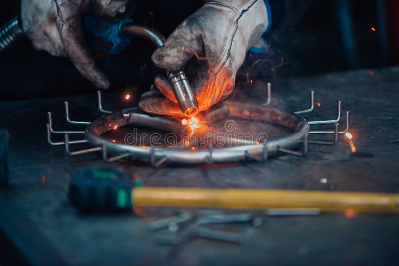 Close Up of the Steel Welding Process. Work in the Heavy Steel Industry ...