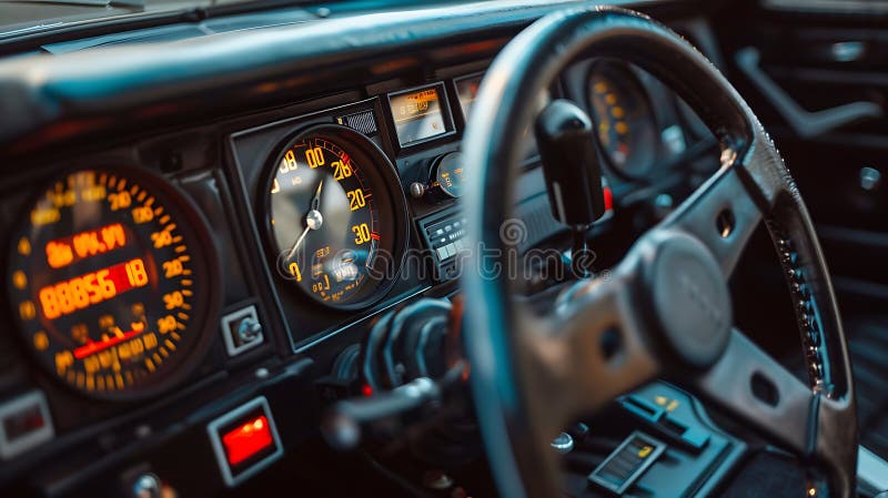 A Close Up of a Steering Wheel and Dashboard of a Car Stock Photo ...