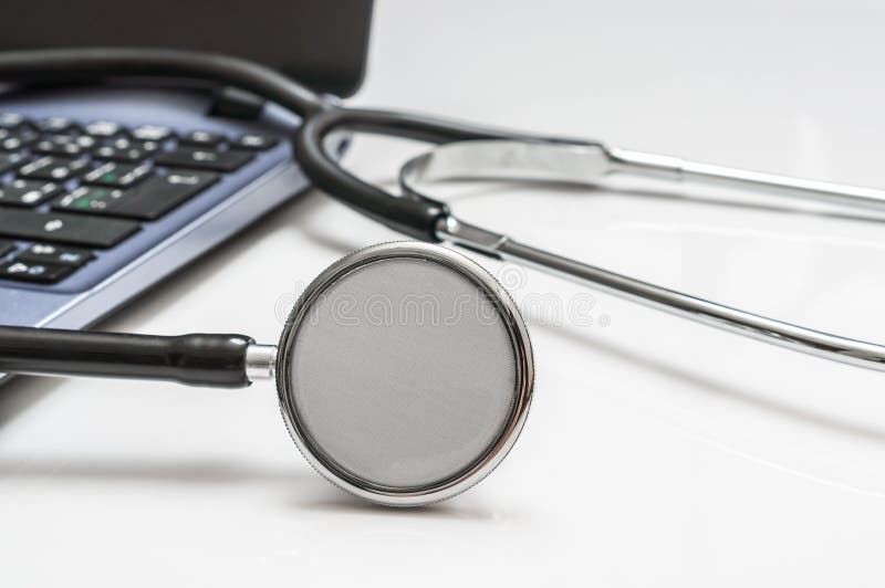 Close-up of Stethoscope and Laptop Computer - Retro Style Stock Photo ...