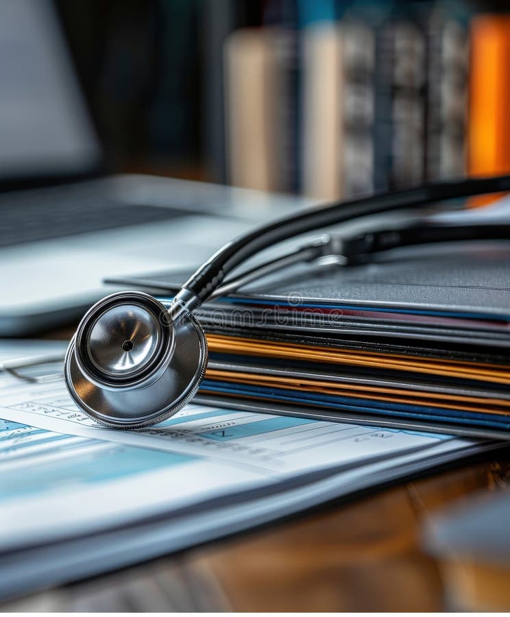 Close Up of Stethoscope on Pile of Medical Files and Documents Stock ...