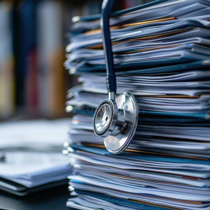Close Up of Stethoscope Resting on Pile of Medical Files Stock ...