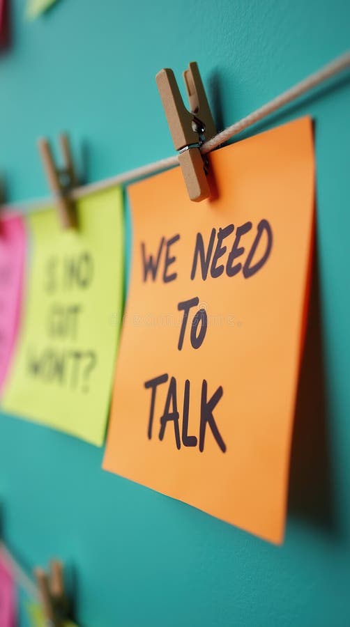 Close-Up of Sticky Notes on a String Highlighting Communication Needs ...
