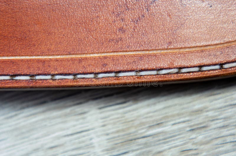 Close-up with a Stitch on Tanned Leather Stock Photo - Image of pattern ...