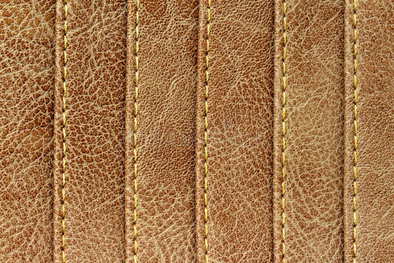 Stitching on Brown Synthetic Leather Texture. Stock Photo - Image of ...