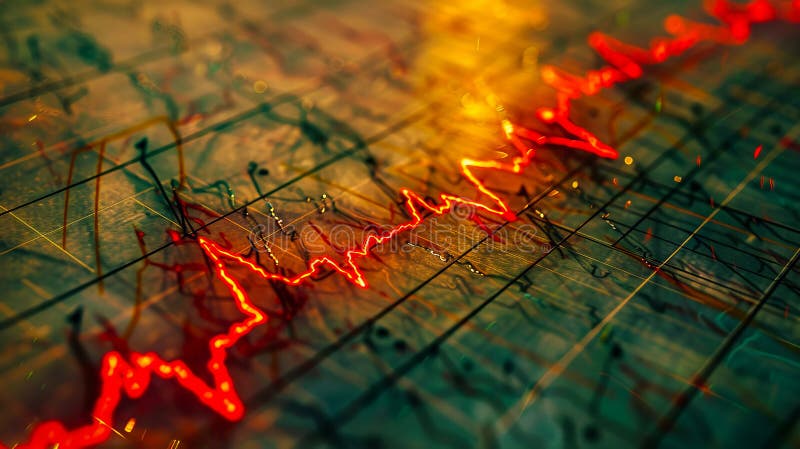 A Close Up of a Stock Chart with Red Lines Stock Image - Image of grid ...