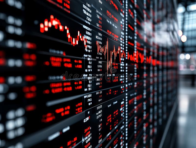 A Close Up of a Stock Market Board with Red Numbers on it Stock Photo ...