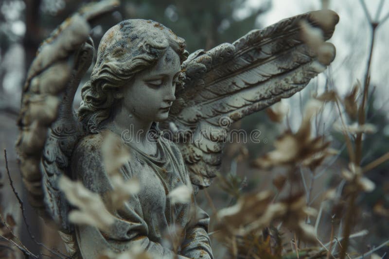 Close-up of Stone Angel Statue with Aging Details Stock Photo - Image ...