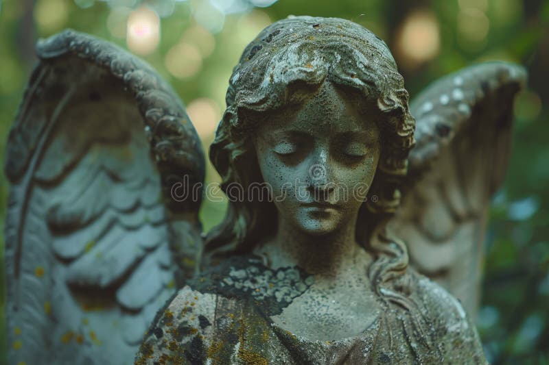 Close-up of Stone Angel Statue with Aging Details Stock Photo - Image ...
