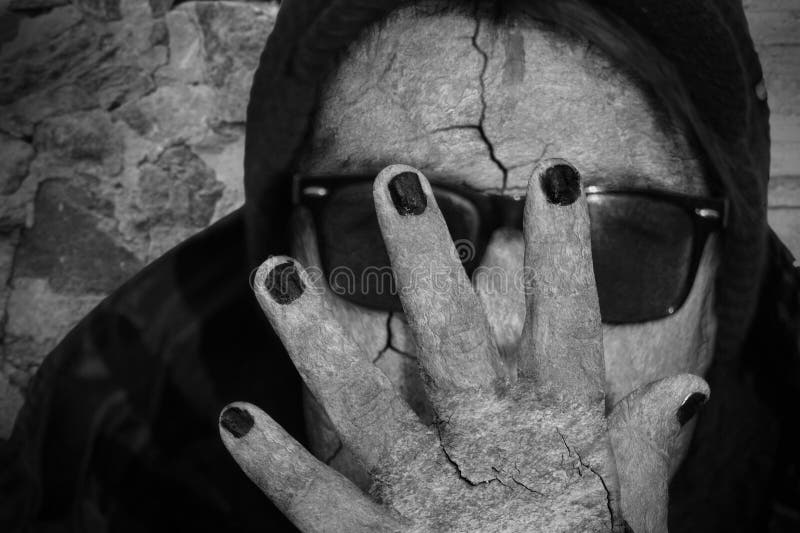 A Close Up of a Stone Man in Black and White Stock Photo - Image of ...