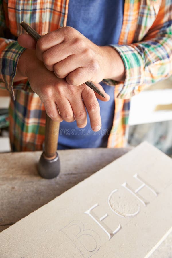 Close Up of Stone Mason at Work on Carving in Studio Stock Image ...
