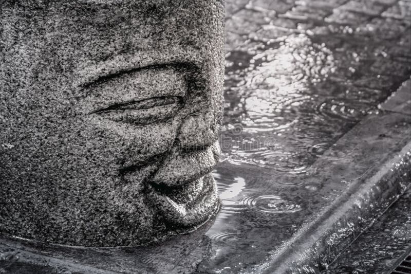 Smiling Stone Face in Rain, Taiwan. Stock Photo - Image of monochrome ...