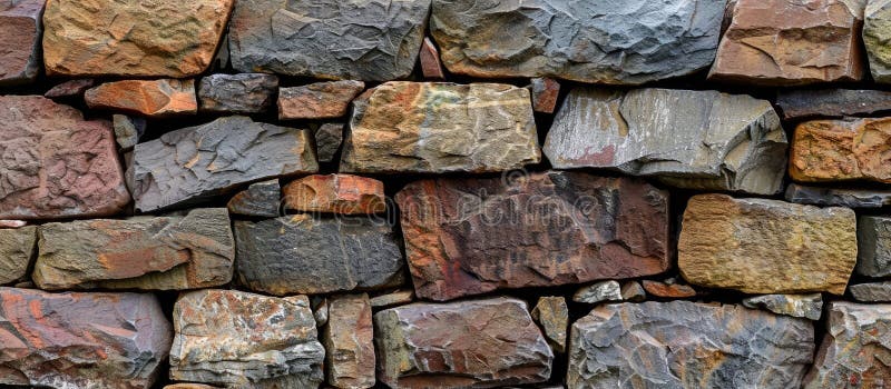 A Close Up of a Stone Wall Made of Different Types of Rocks Stock Photo ...
