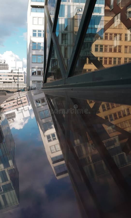 Close Up of a Stone Wall with Reflection of Buildings Stock Photo ...