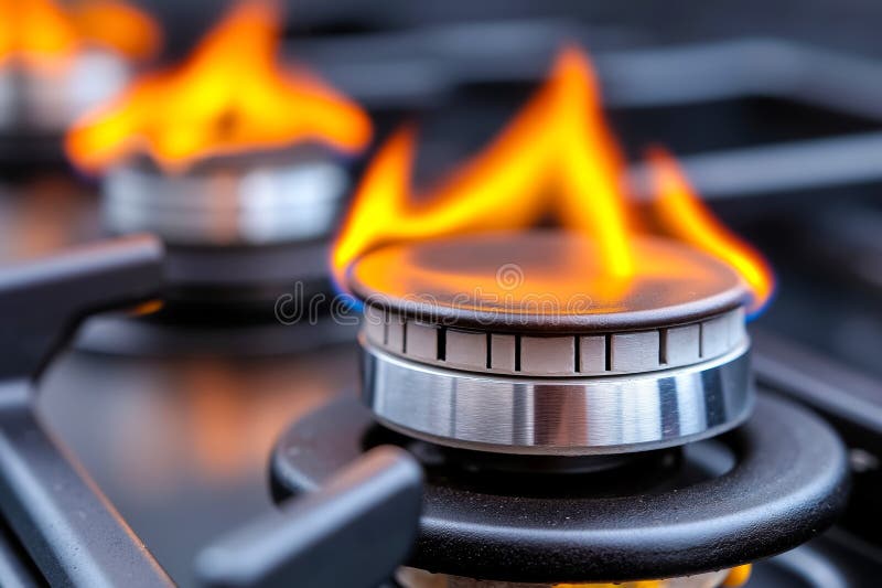 A Close Up of a Gas Stove with Flames on it Stock Photo - Image of ...