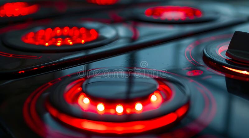 A Close Up of a Stove with Red Lights Stock Image - Image of light ...