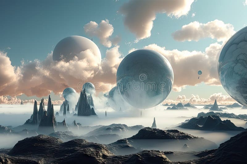 Close-up of Strange and Alien World, with Floating Clouds in the Sky ...