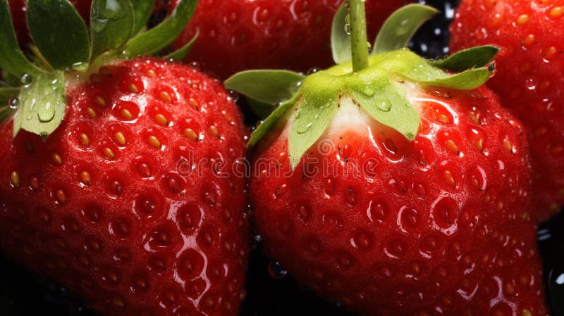 Close-up of Strawberries in Water Drops Stock Image - Image of color ...