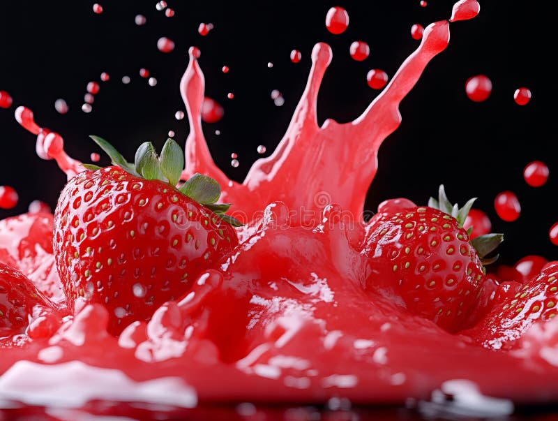 A Close Up of a Strawberry Splashing Out of a Splash of Milk Stock ...