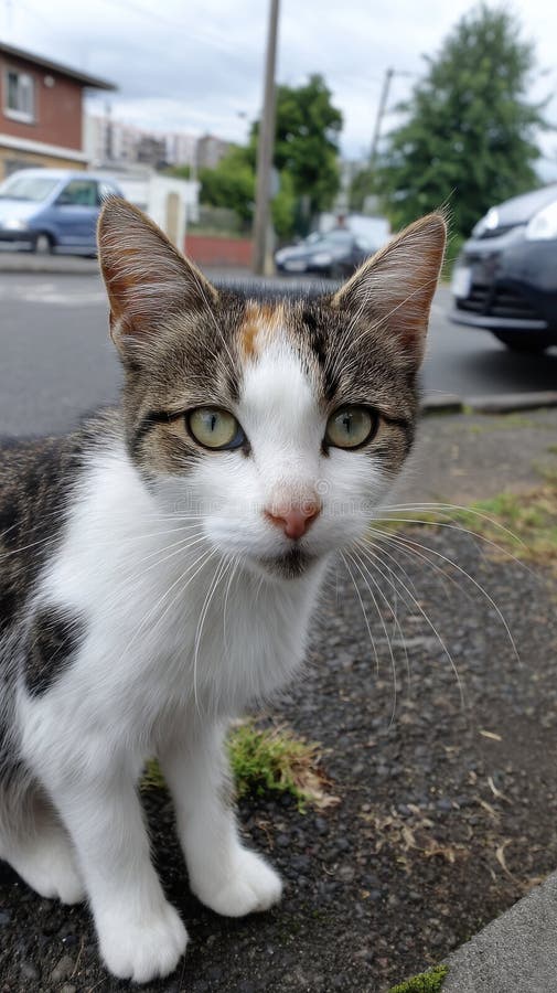 Close-up of a Stray Tabby Cat on a Street Corner Looking Forward Stock ...