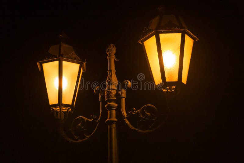 Close Up of Street Lamp at Night Stock Photo - Image of night, lantern ...