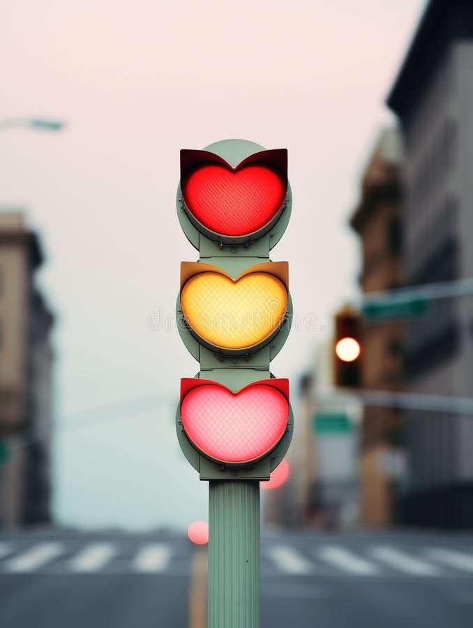 Close-up Street Traffic Light with Heart Shaped Stock Image - Image of ...